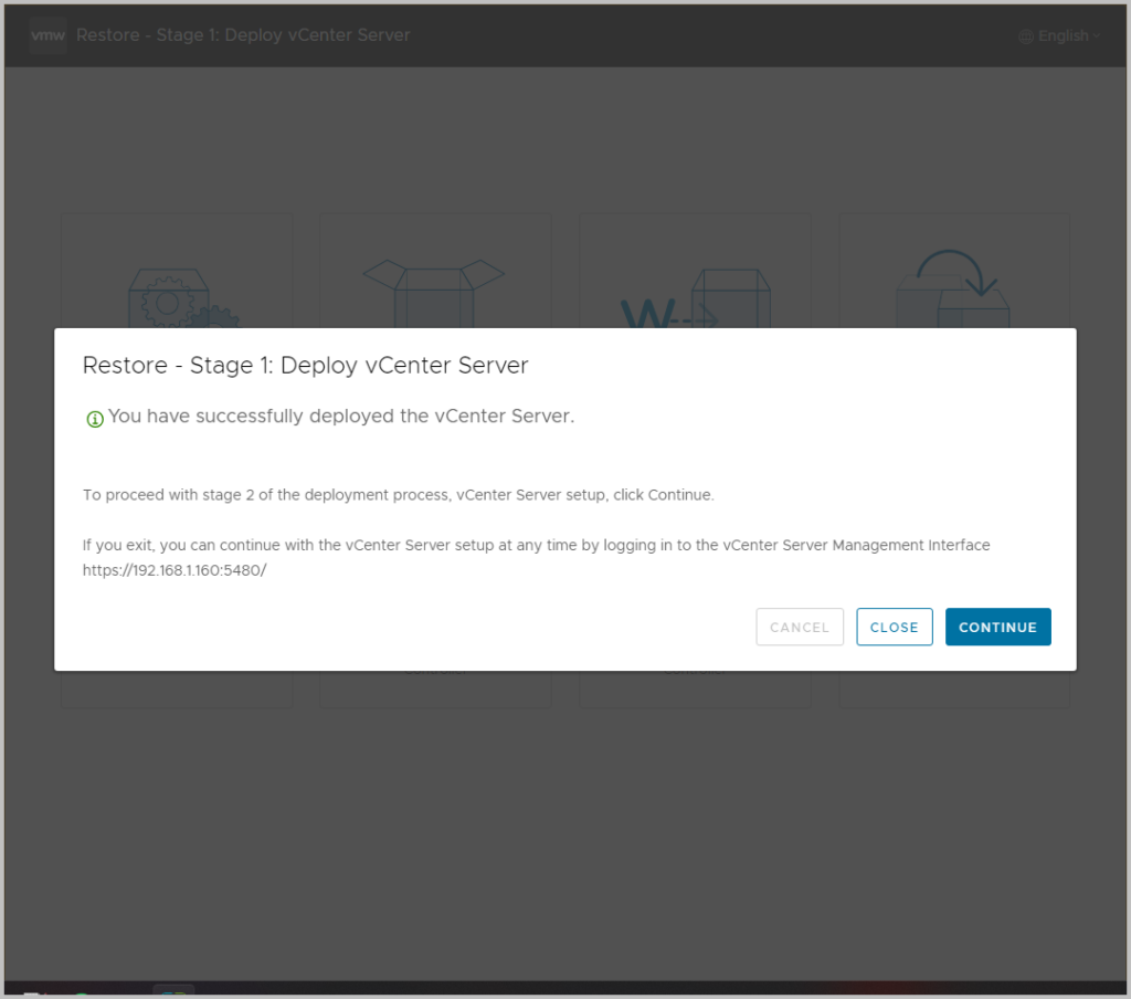 » Restore your file-based vCenter backup using the vCenter Server Appliance ISO