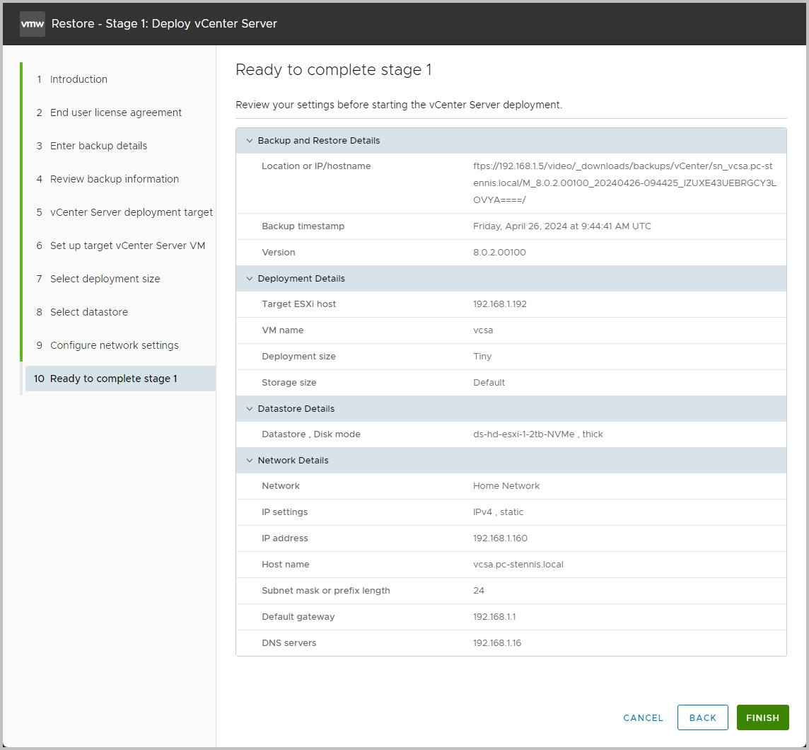 » Restore your file-based vCenter backup using the vCenter Server Appliance ISO